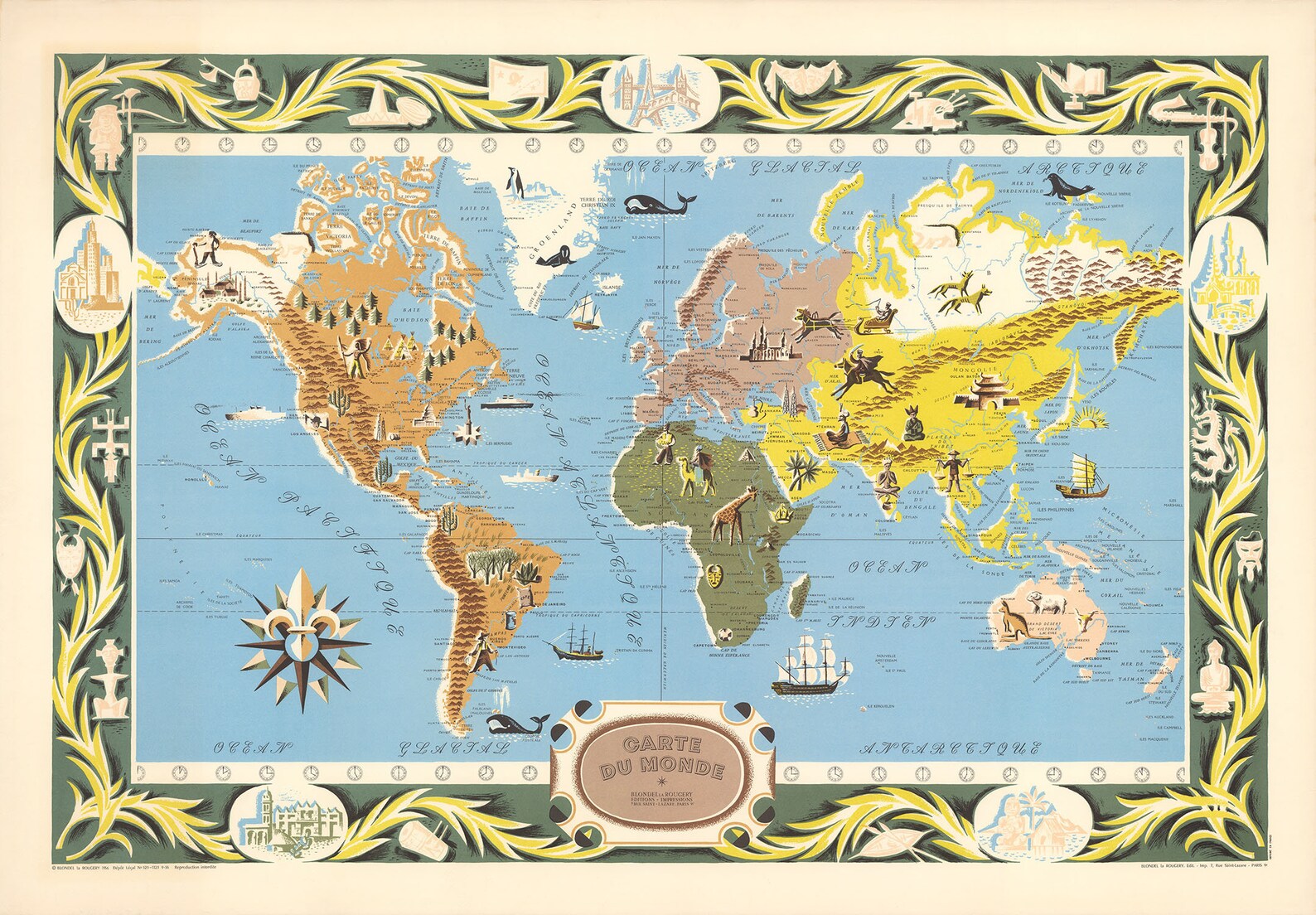 1956 Vintage World Map Carte Du Monde French World Map - Etsy Ireland