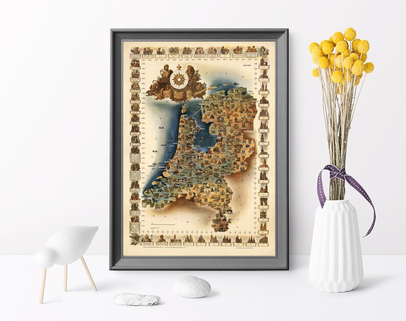 1960 Holland Map Vintage Pictorial Map Holland Print Holland Poster ...