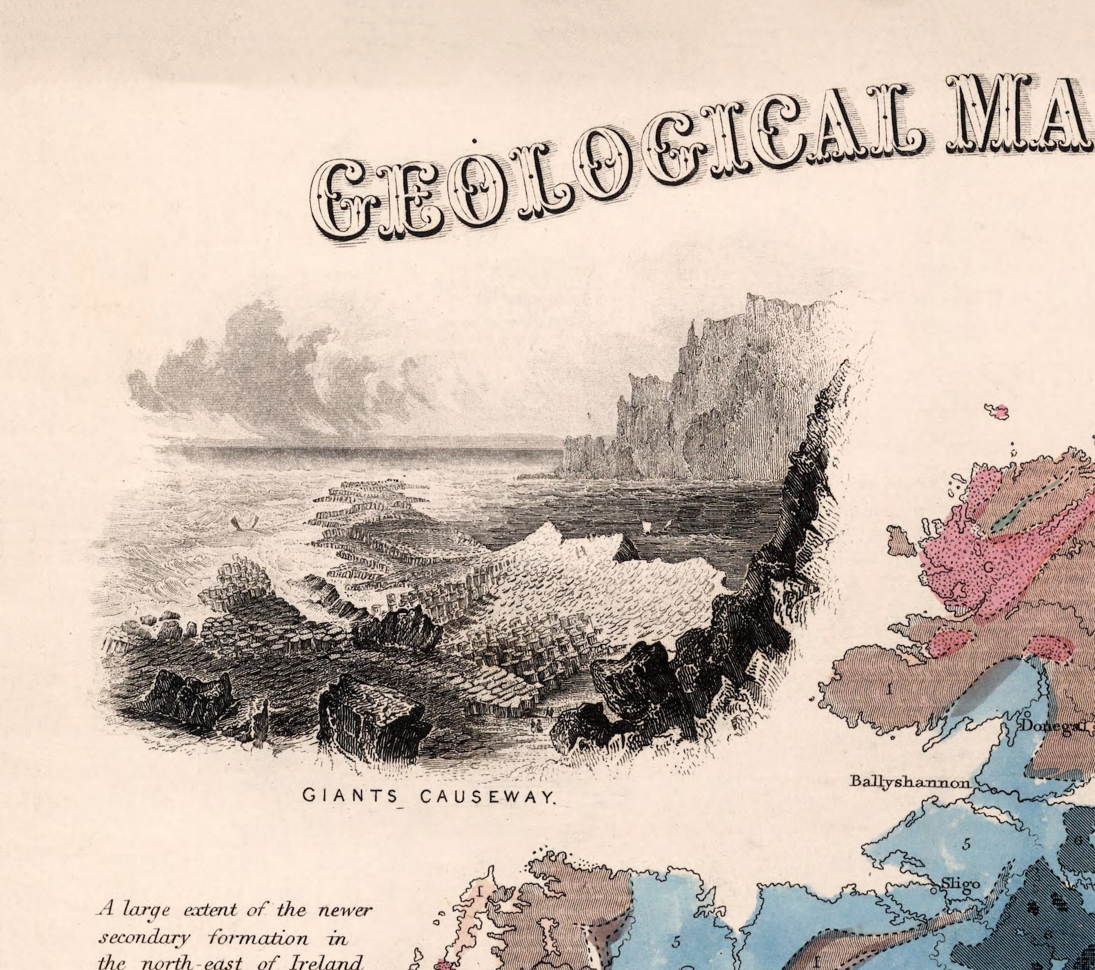1850 Ireland Map Vintage Geological Map of Ireland Ireland Poster Map ...