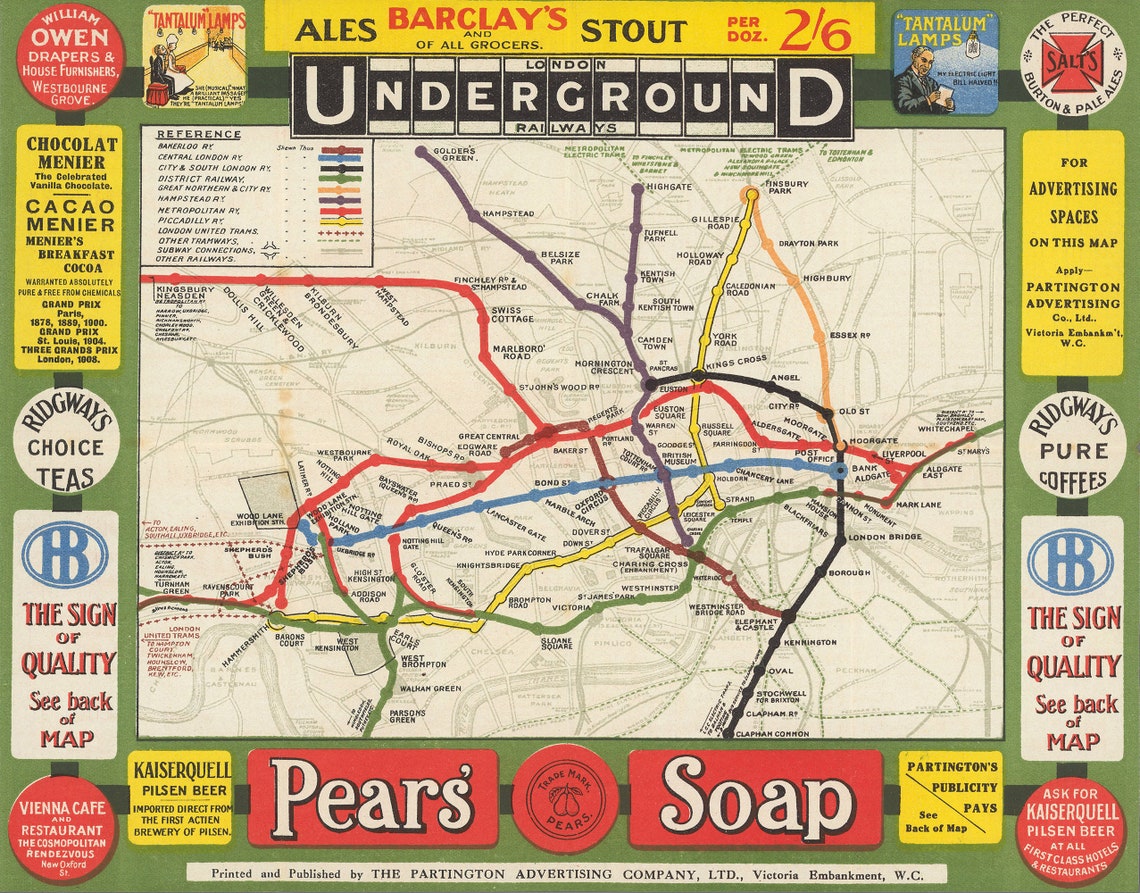 1908 London Underground Railways Map Vintage London Railways - Etsy