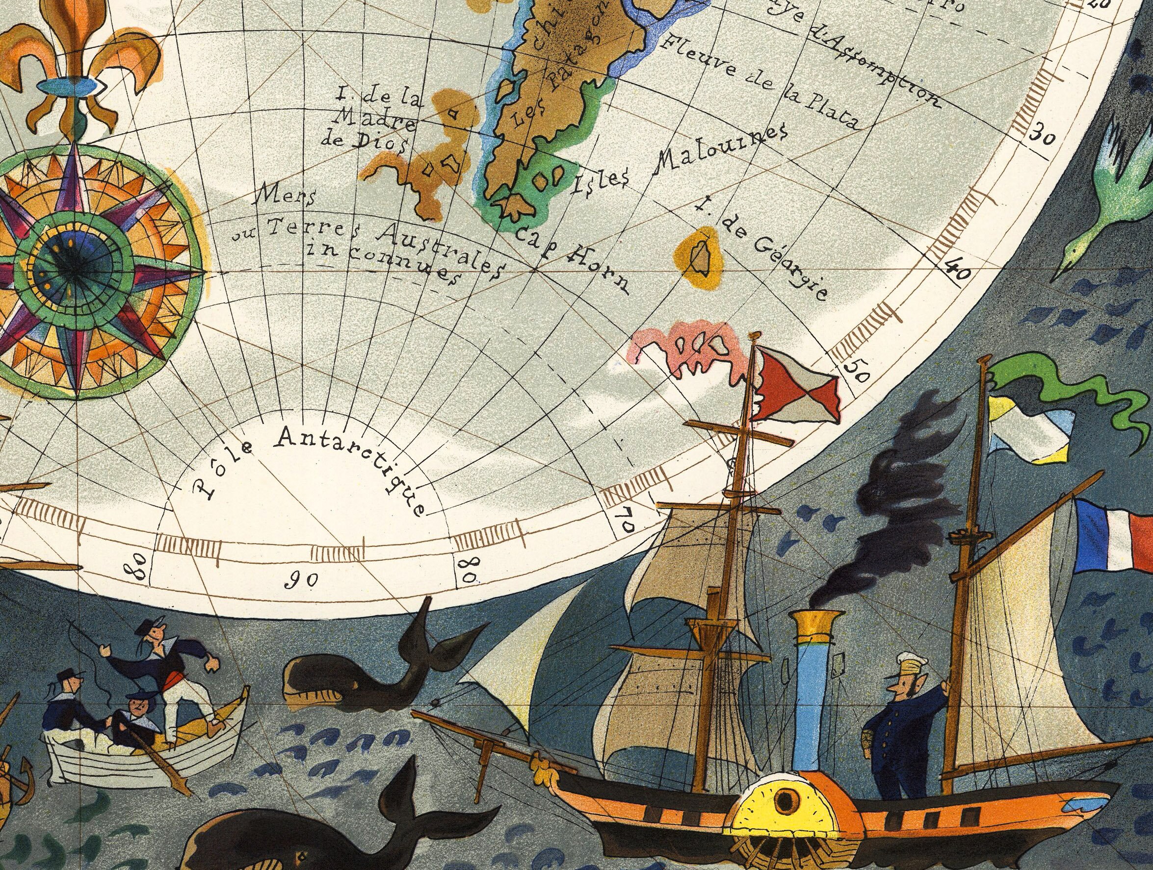 1960 World Map Print Vintage Hemisphere Print Art French - Etsy