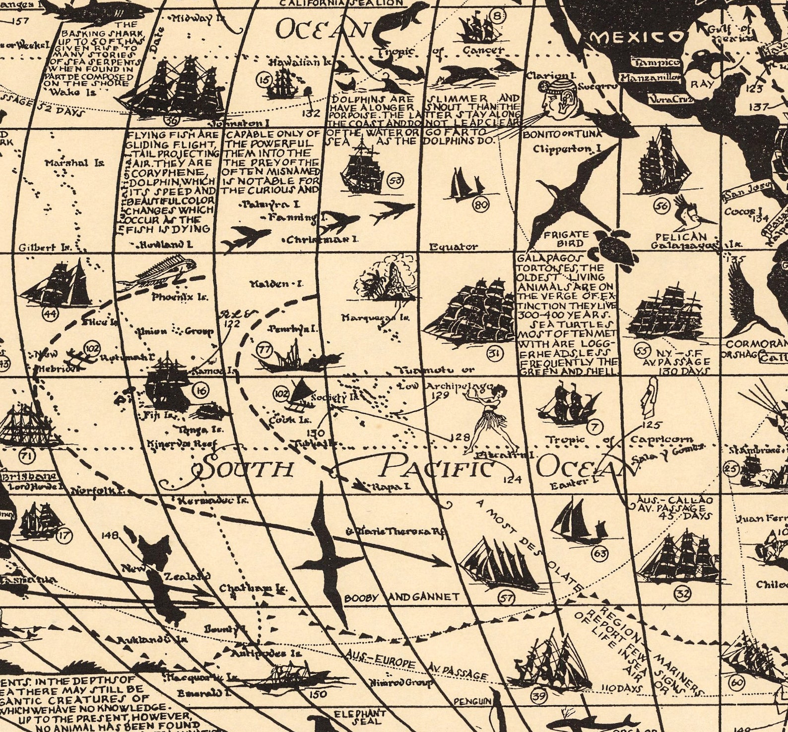 1935 World Map Oceans Map Wall Art Pictorial Sea Map - Etsy