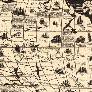 1935 World Map - Oceans Map Wall Art - Pictorial Sea Map ...