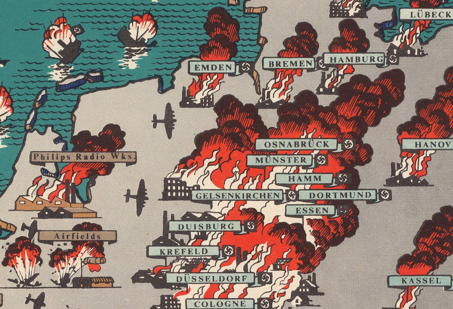 1944 Great Britain WW2 Map World War II Pictorial Map England War Map ...