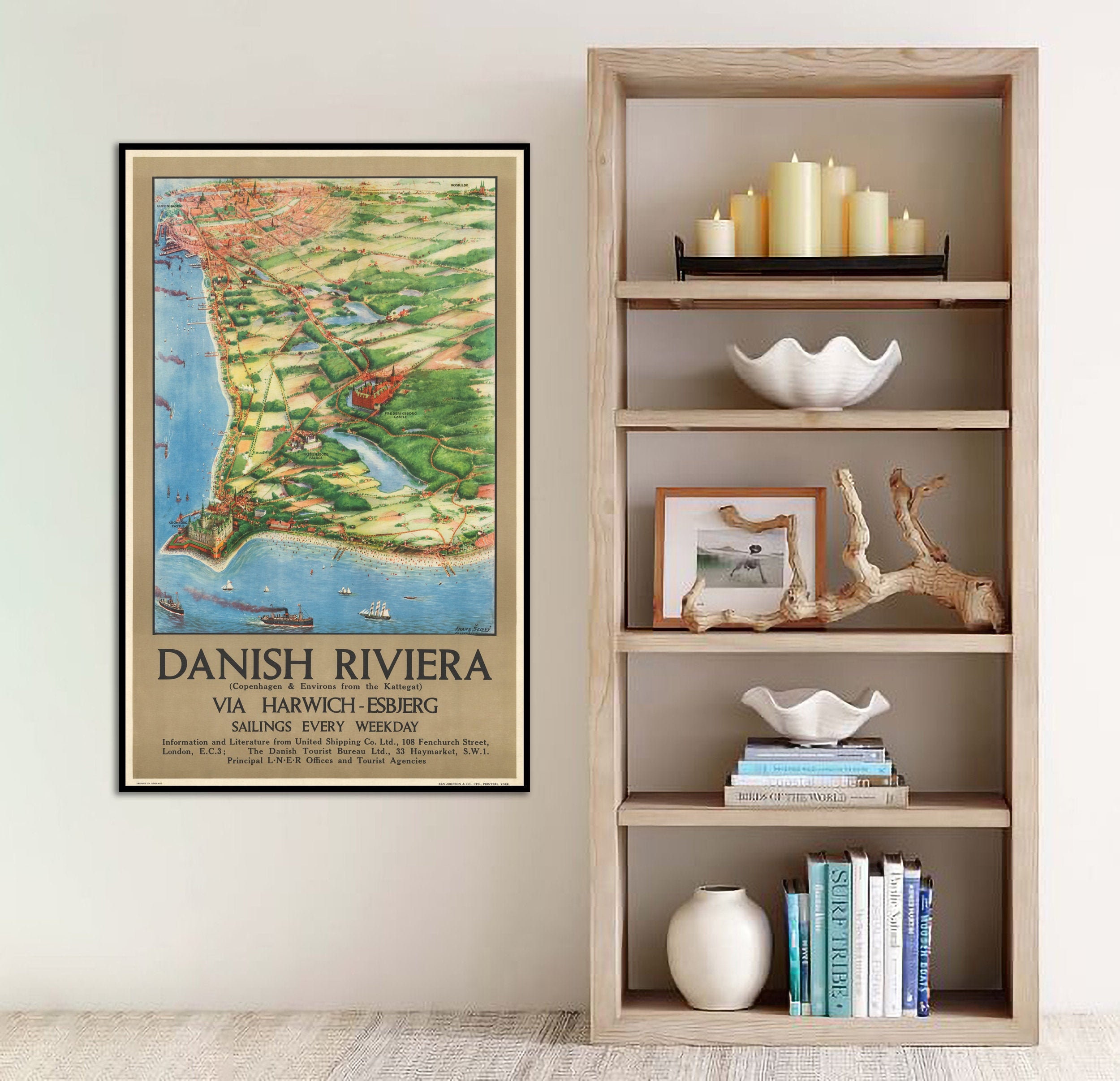 1930 Danish Riviera Map Copenhagen Map Print Denmark Map - Etsy