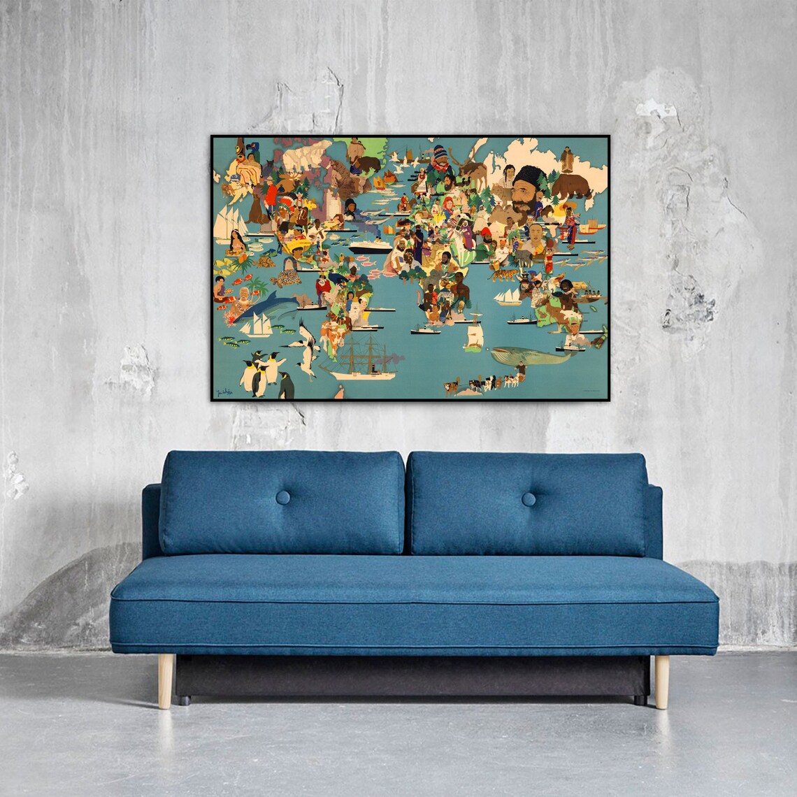 1950 World Map Print Pictorial World Map Poster World - Etsy