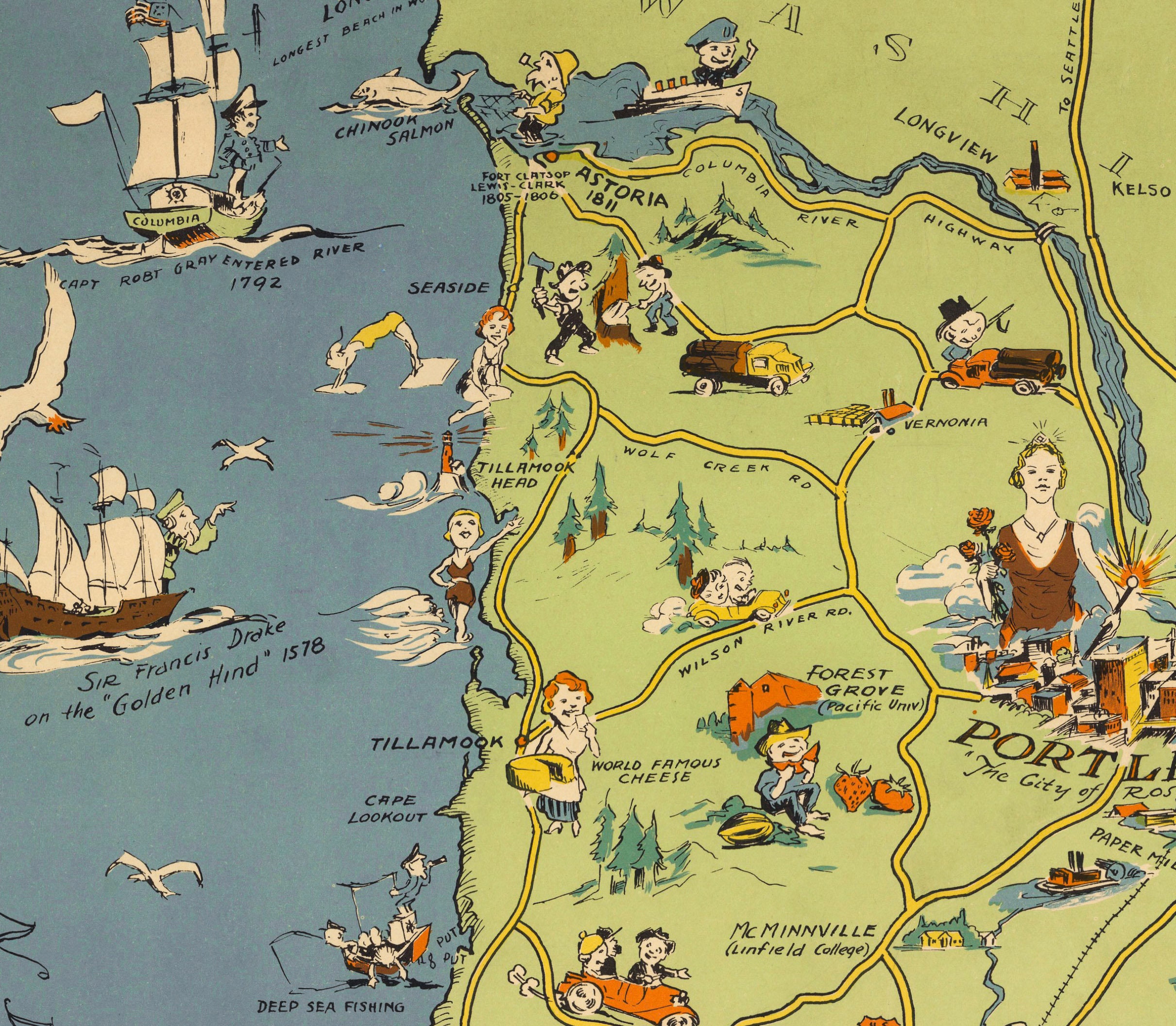 1936 Oregon Map Poster Vintage Oregon Playground Print - Etsy