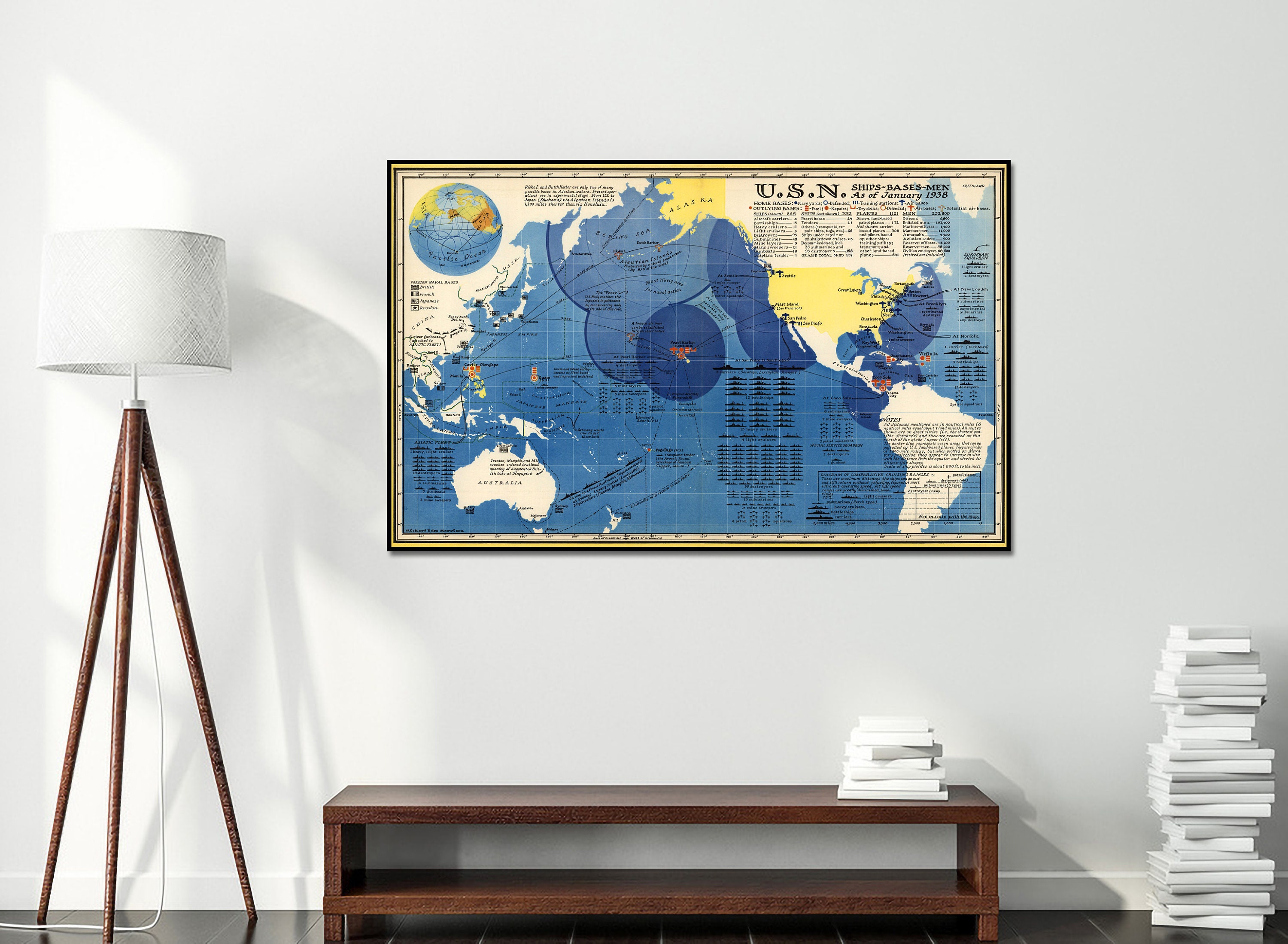 1938 World War 2 Map U.S. Navy Ships Map World War II Poster WW2 Map ...
