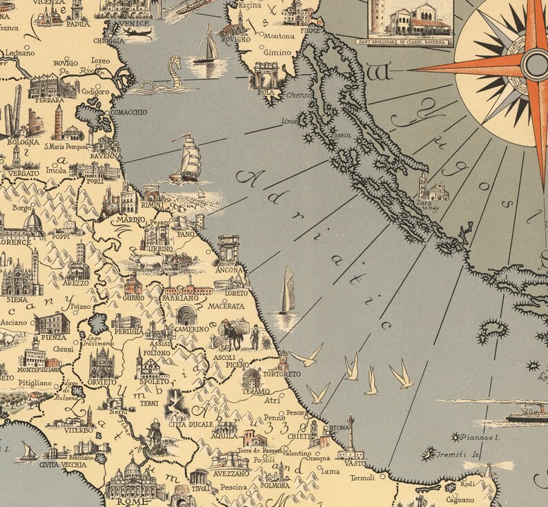 1935 Italy Map Print Vintage Poster Map Italy With Vatican - Etsy