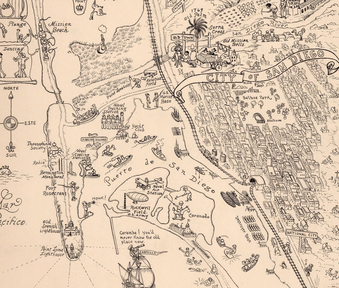 1928 Vintage San Diego Map City of San Diego Poster Map | Etsy