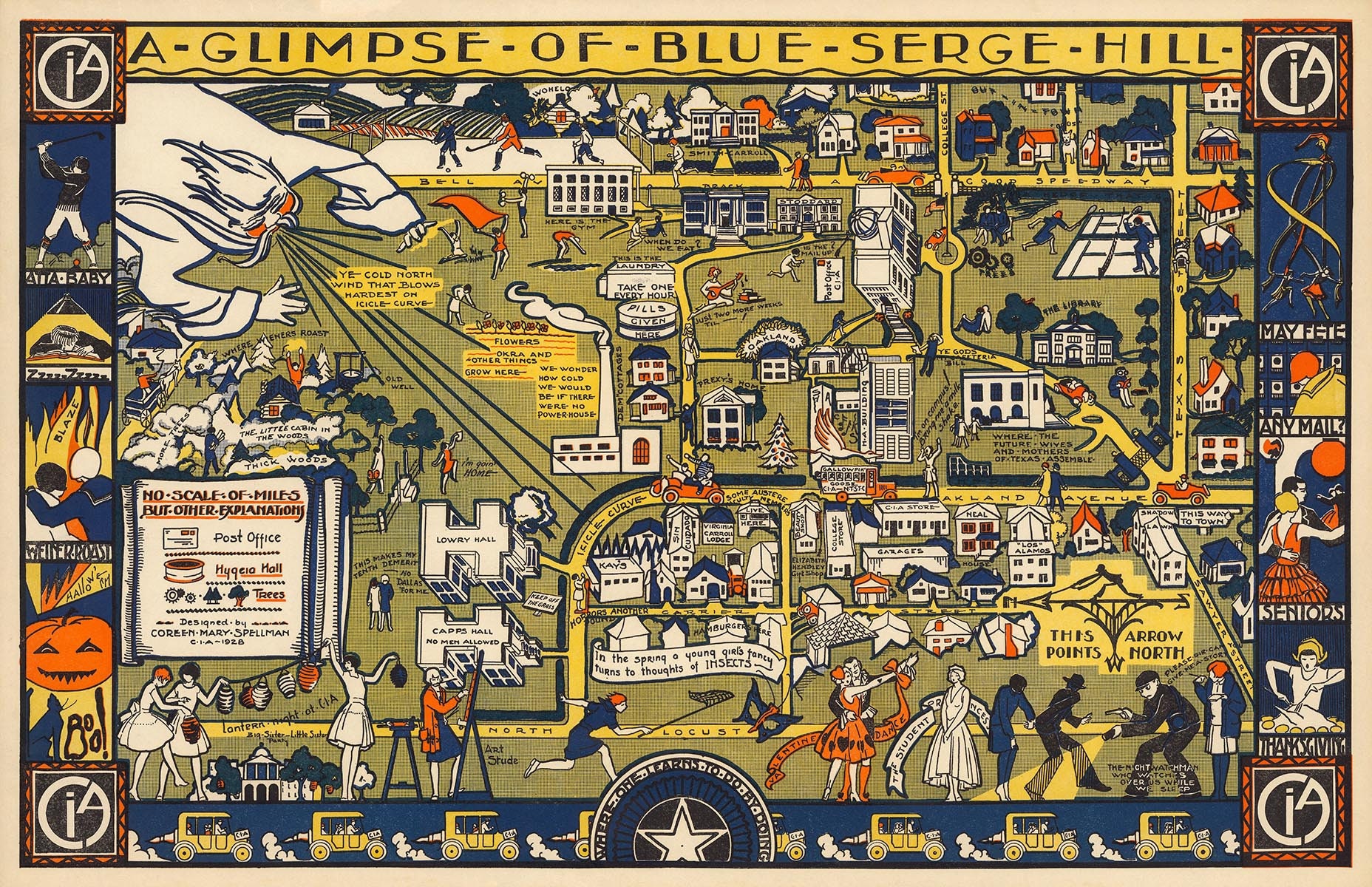 1928 Texas Woman University Map TWU Poster Blue Serge Hill - Etsy UK