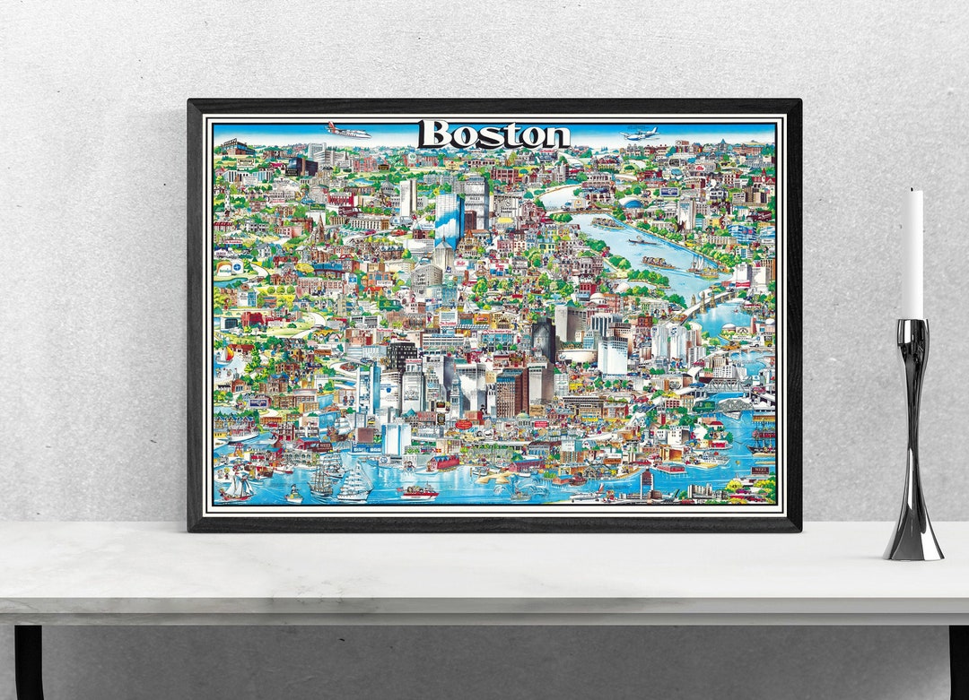 1980 Boston Map - Vintage Boston Print Art - Massachusetts Map Print ...