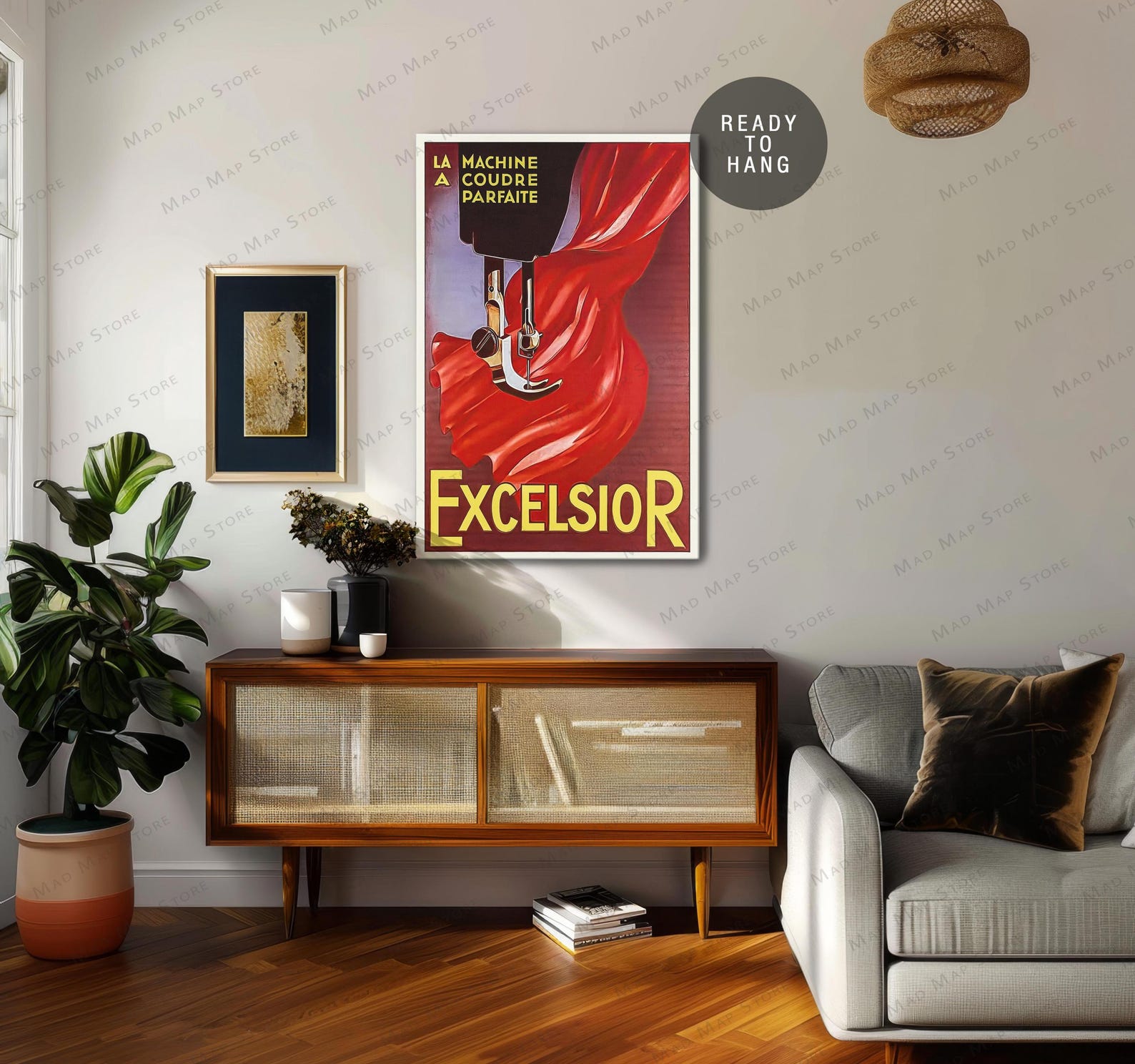 Vintage French Sewing Machine Poster: Excelsior Advertisement, Framed ...