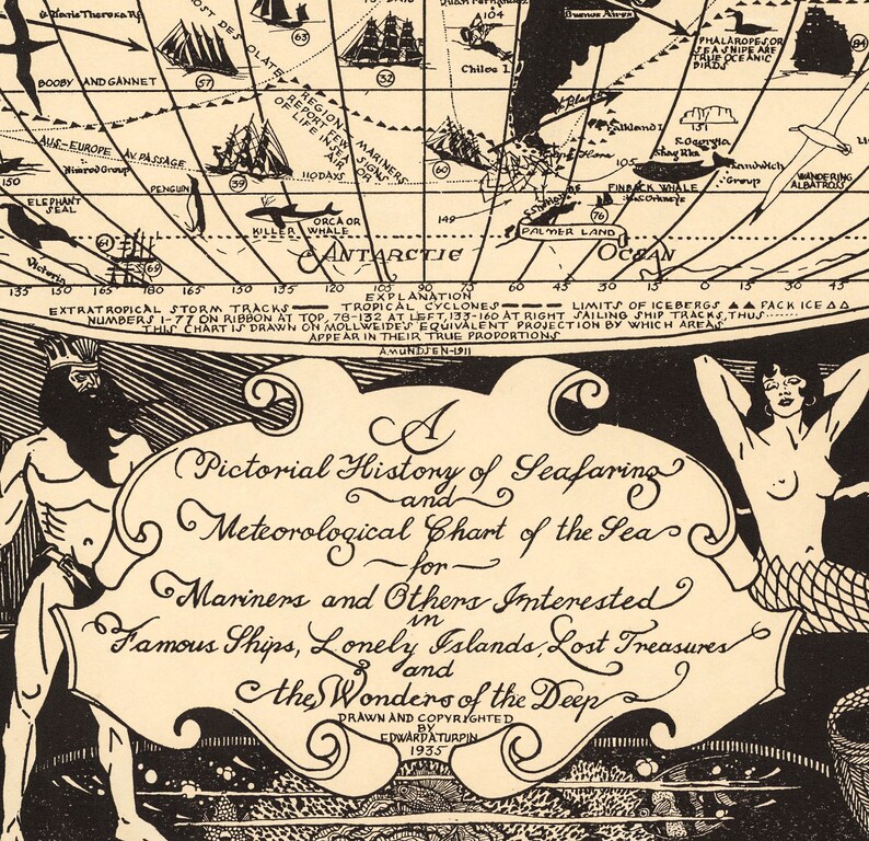1935 World Map Oceans Map Wall Art Pictorial Sea Map - Etsy