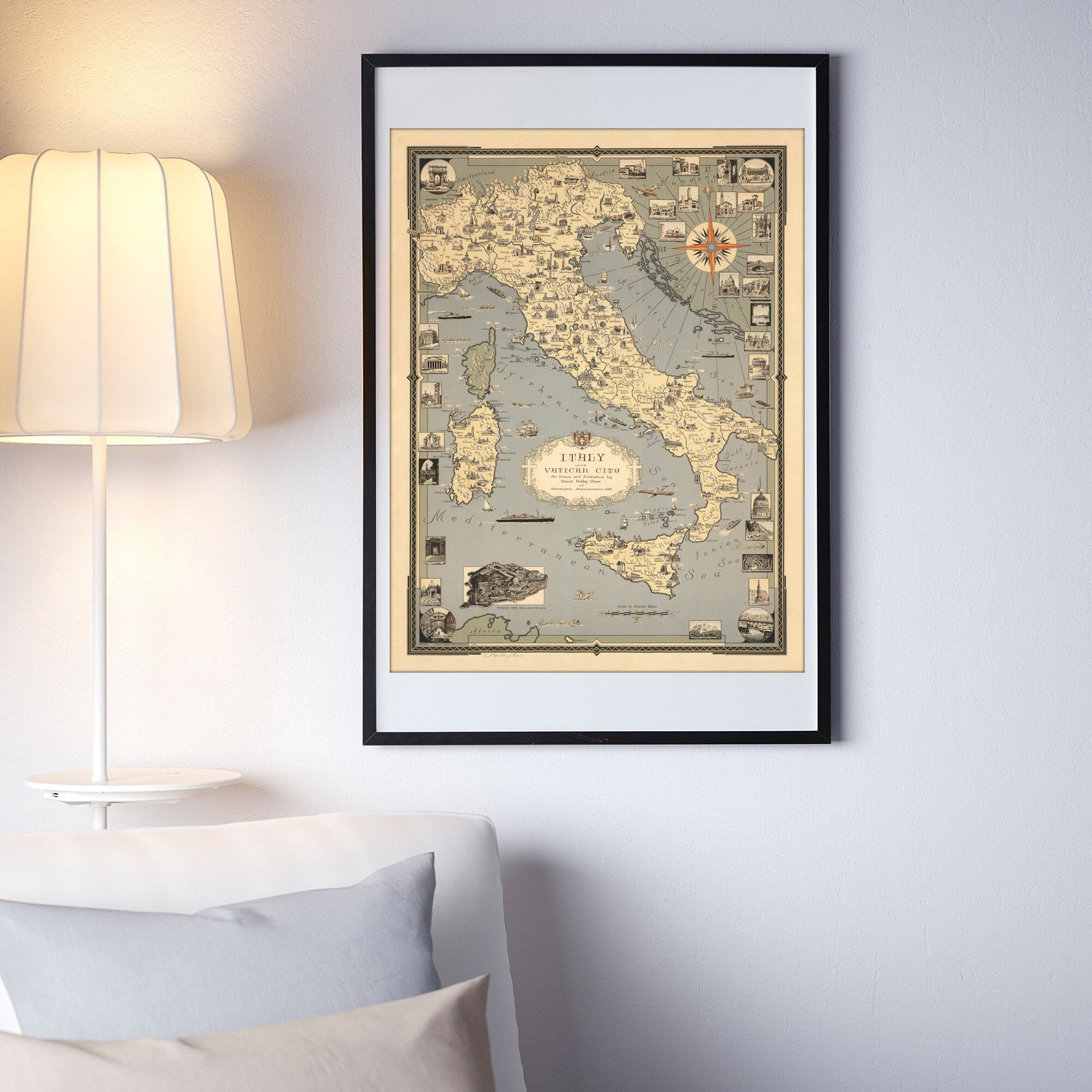 1935 Italy Map Print Vintage Poster Map Italy With Vatican | Etsy