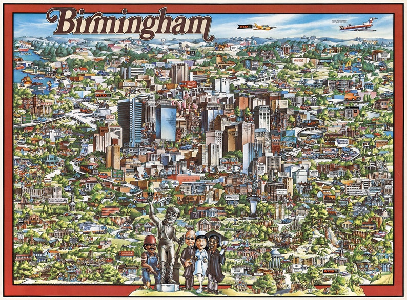 1981 Birmingham Alabama Pictorial Map Art Print - Etsy