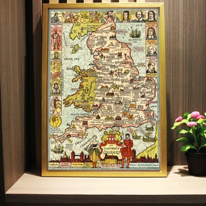 1936 Story Map of England - Puzzle Version - Vintage Wall Map Poster ...