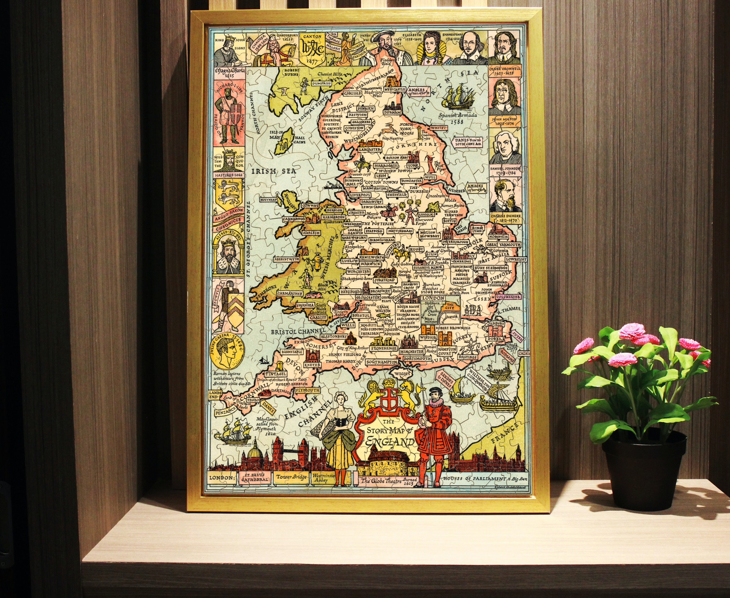 1936 Story Map of England Puzzle Version Vintage Wall Map Poster ...