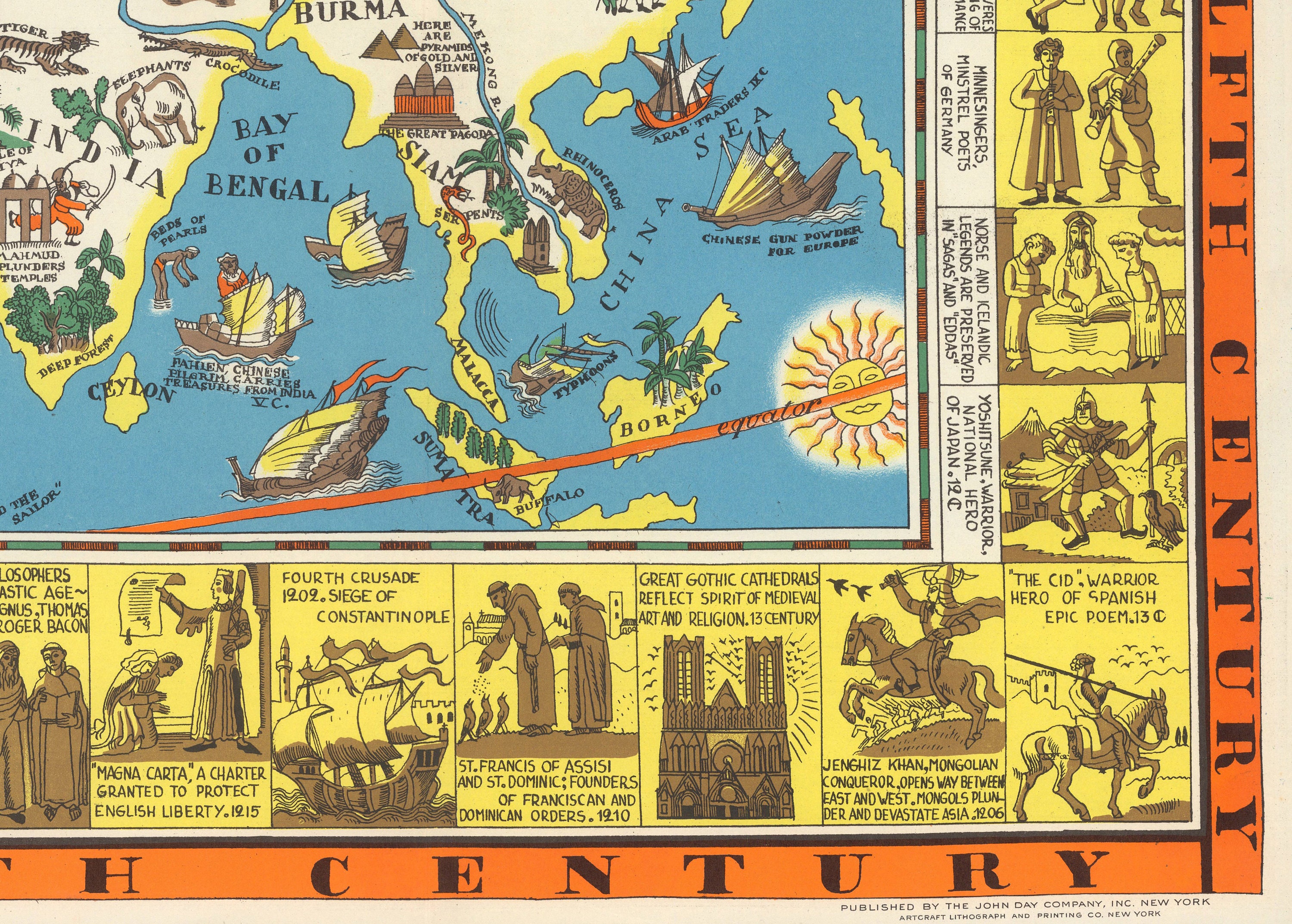 1925 Vintage Medieval Map Medieval Map of East and West Vintage Old Map ...