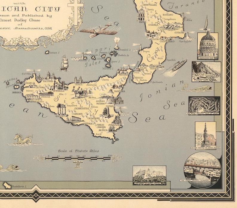 1935 Italy Map Print Vintage Poster Map Italy With Vatican - Etsy
