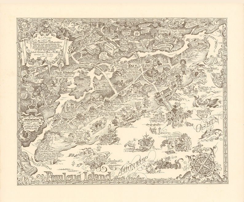 1970 Pawleys Island Map: Vintage South Carolina Pictorial Print - Etsy