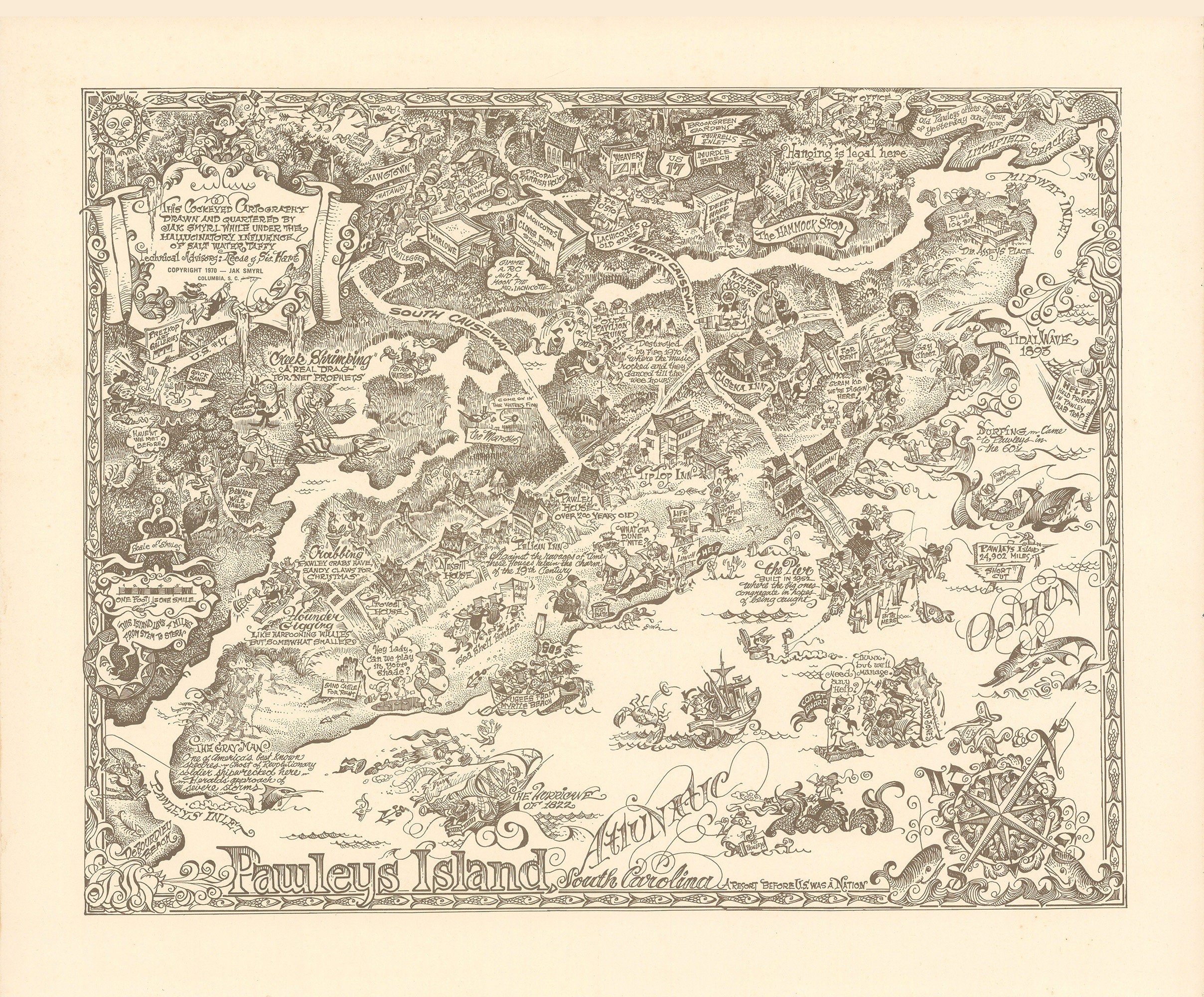 1970 Pawleys Island Map: Vintage South Carolina Pictorial Print - Etsy