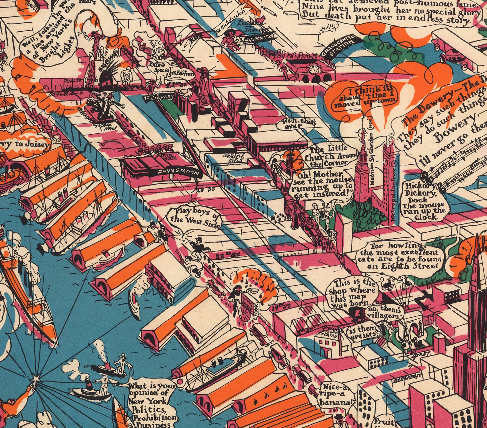 1925 Map of New York Vintage New York Pictorial Poster Print Wall Decor ...