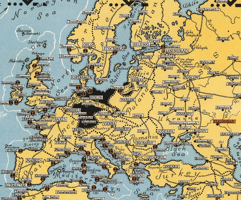 1942 World War 2 Kaart Total War WW2 Print World Map Print - Etsy Nederland