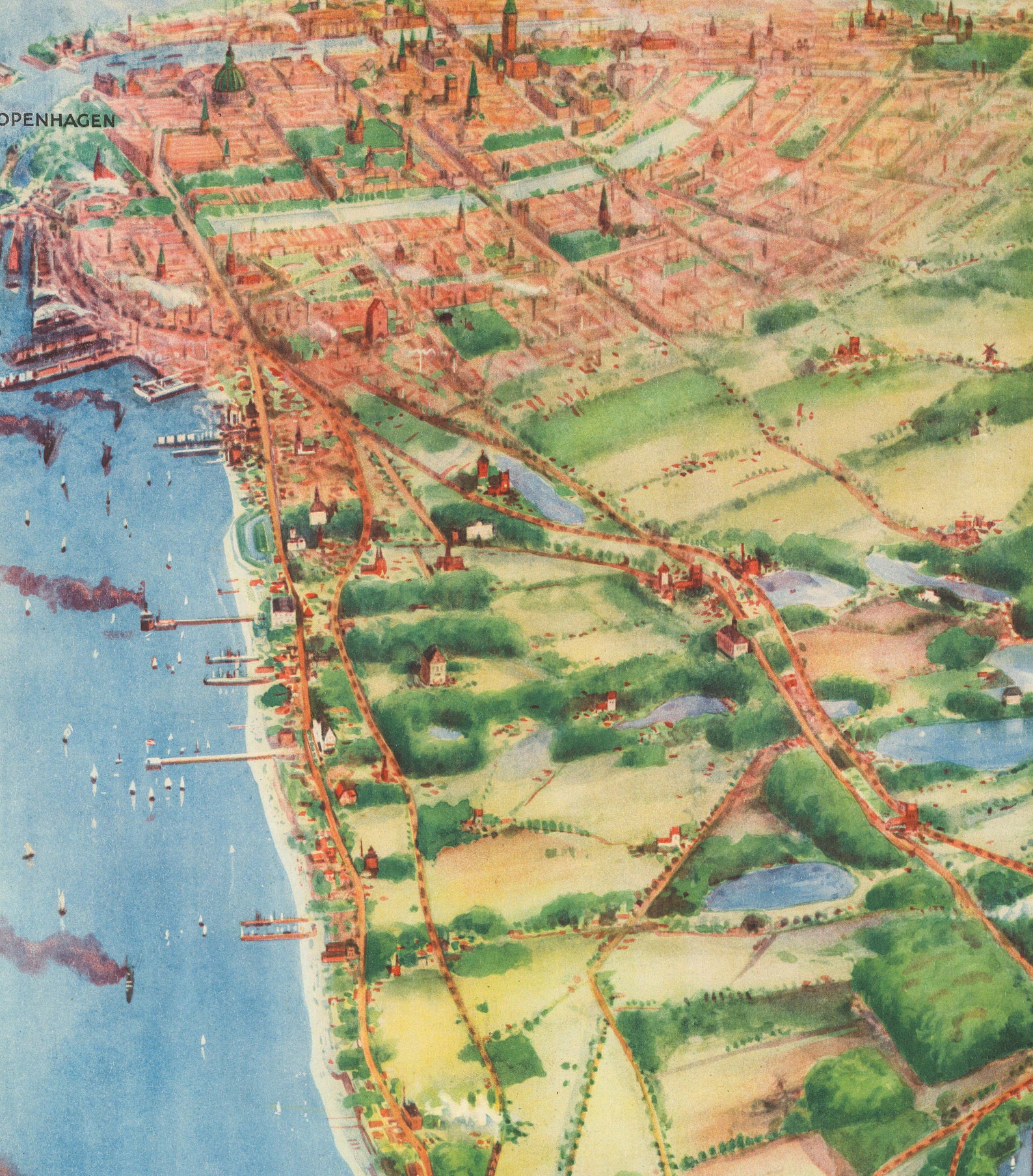 1930 Danish Riviera Map Copenhagen Map Print Denmark Map - Etsy