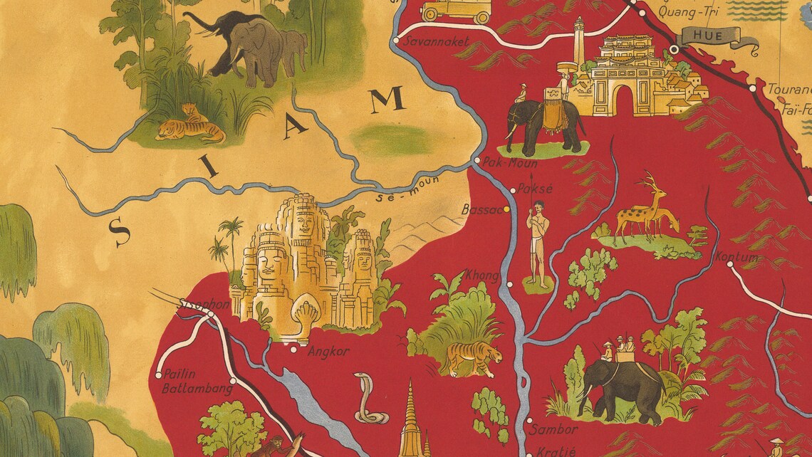1945 Vintage French Indochina Map Poster Pictorial Map Print - Etsy