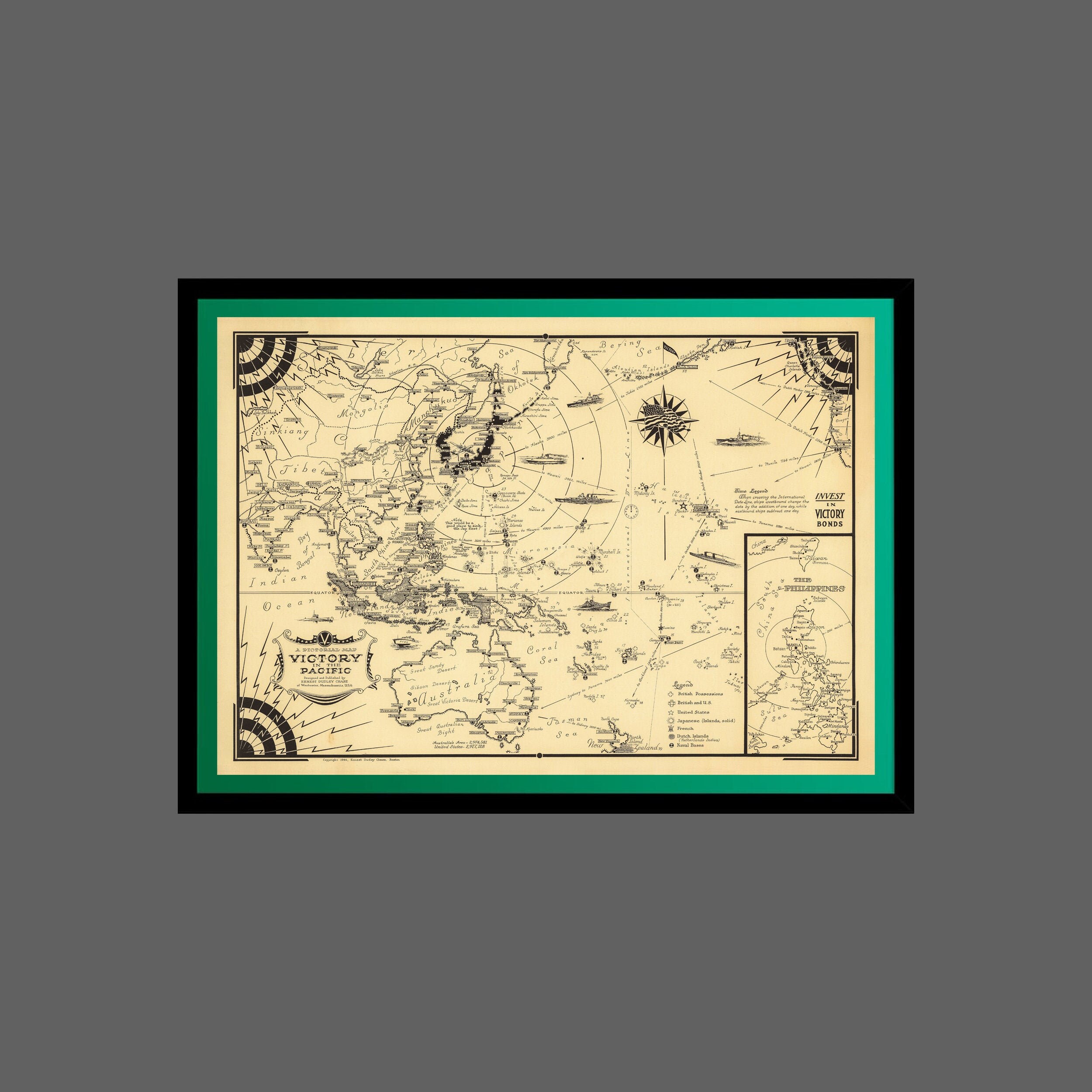 1944 WW2 Map Victory in Pacific US & British Navy Poster World War 2 ...