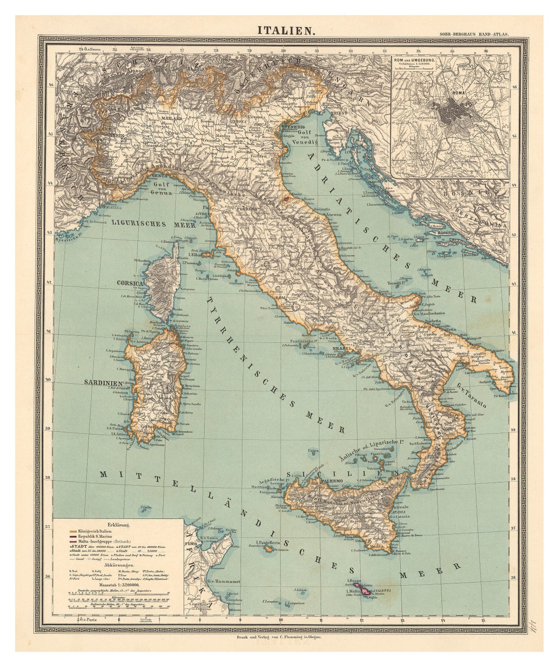 1888 Vintage Italy Map Old Map Print Wall Decor Map Art Antique Home ...
