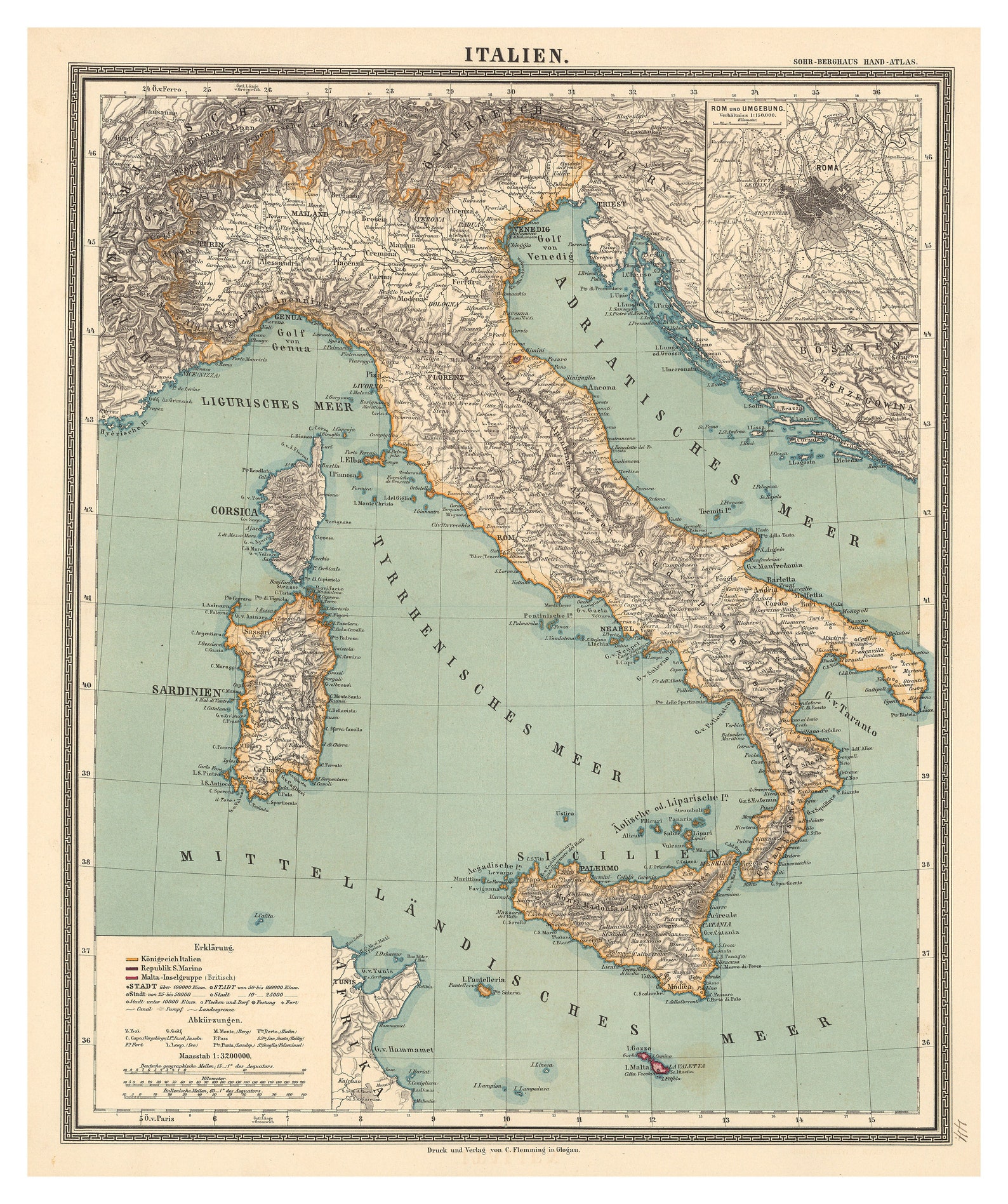 1888 Vintage Italy Map Old Map Print Wall Decor Map Art Antique Home ...