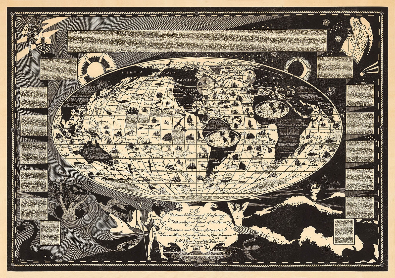 1935 World Map Oceans Map Wall Art Pictorial Sea Map - Etsy