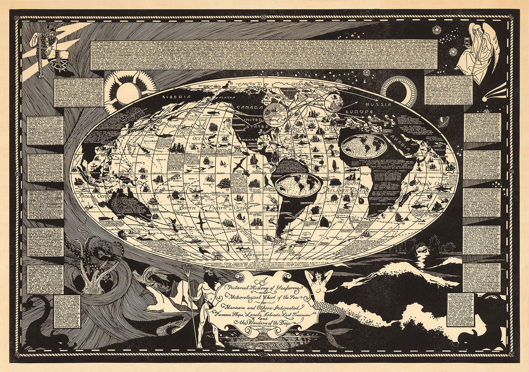 1935 World Map Oceans Map Wall Art Pictorial Sea Map - Etsy