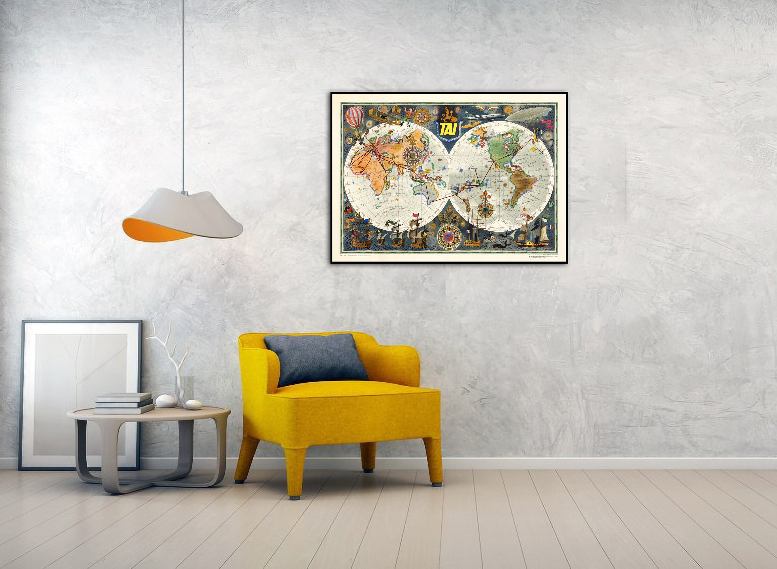 1960 World Map Print Vintage Hemisphere Print Art French - Etsy