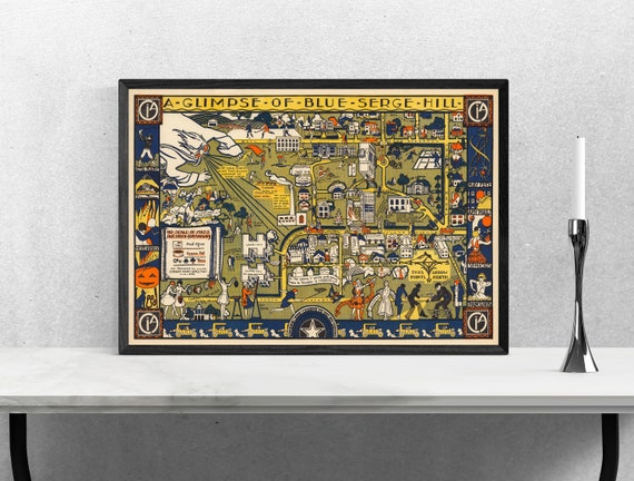 1928 Texas Woman University Map TWU Poster Blue Serge Hill - Etsy