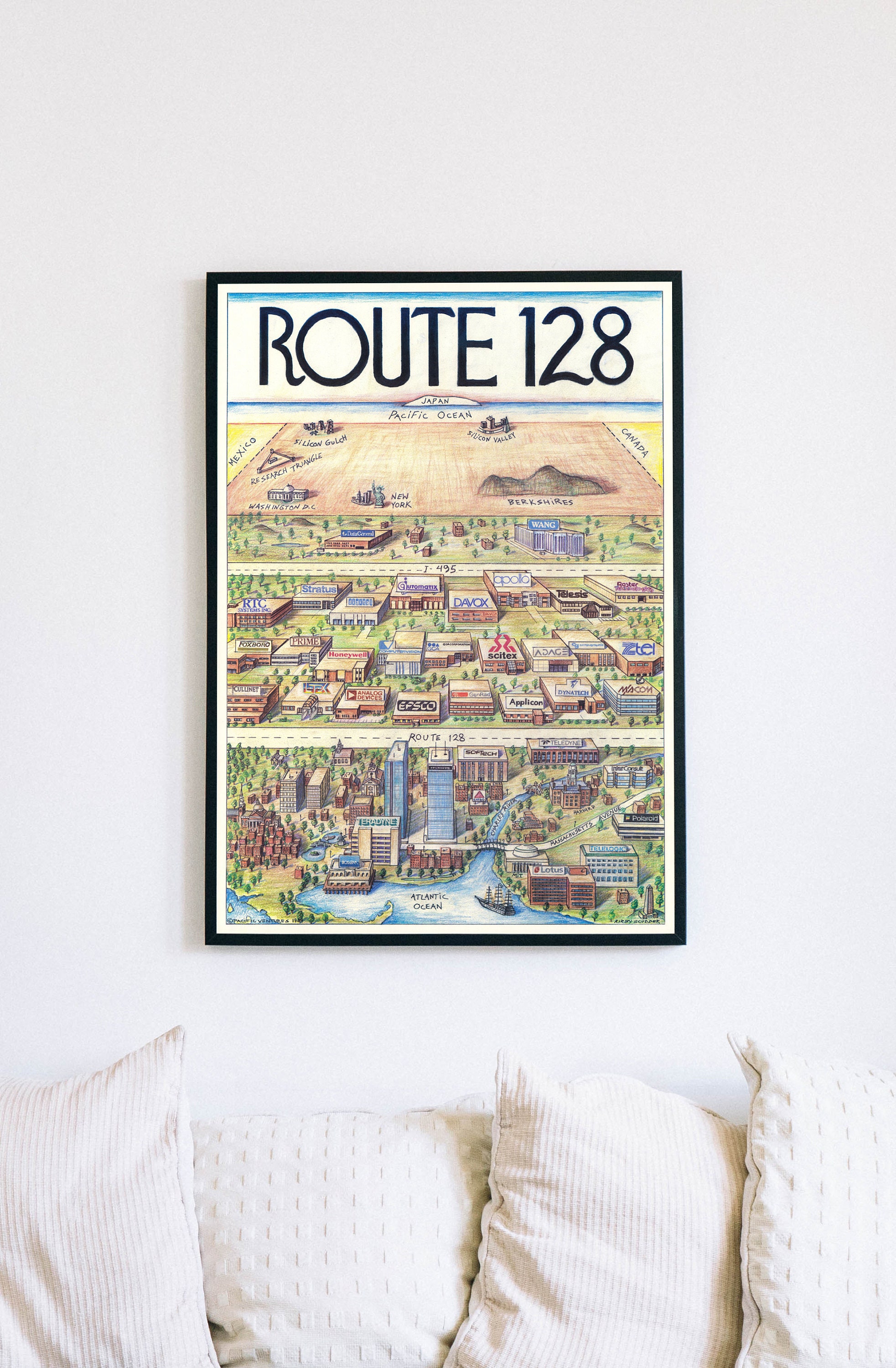 1984 Route 128 Poster Vintage Route 128 Print Art Boston Map Print Tech ...