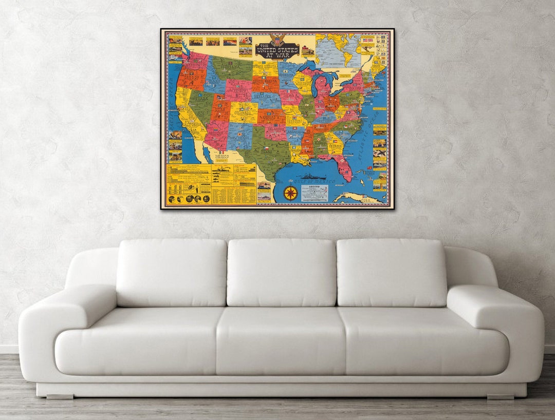 1943 USA WW2 War Map Print: Vintage US Army & Navy Wall Art - Etsy