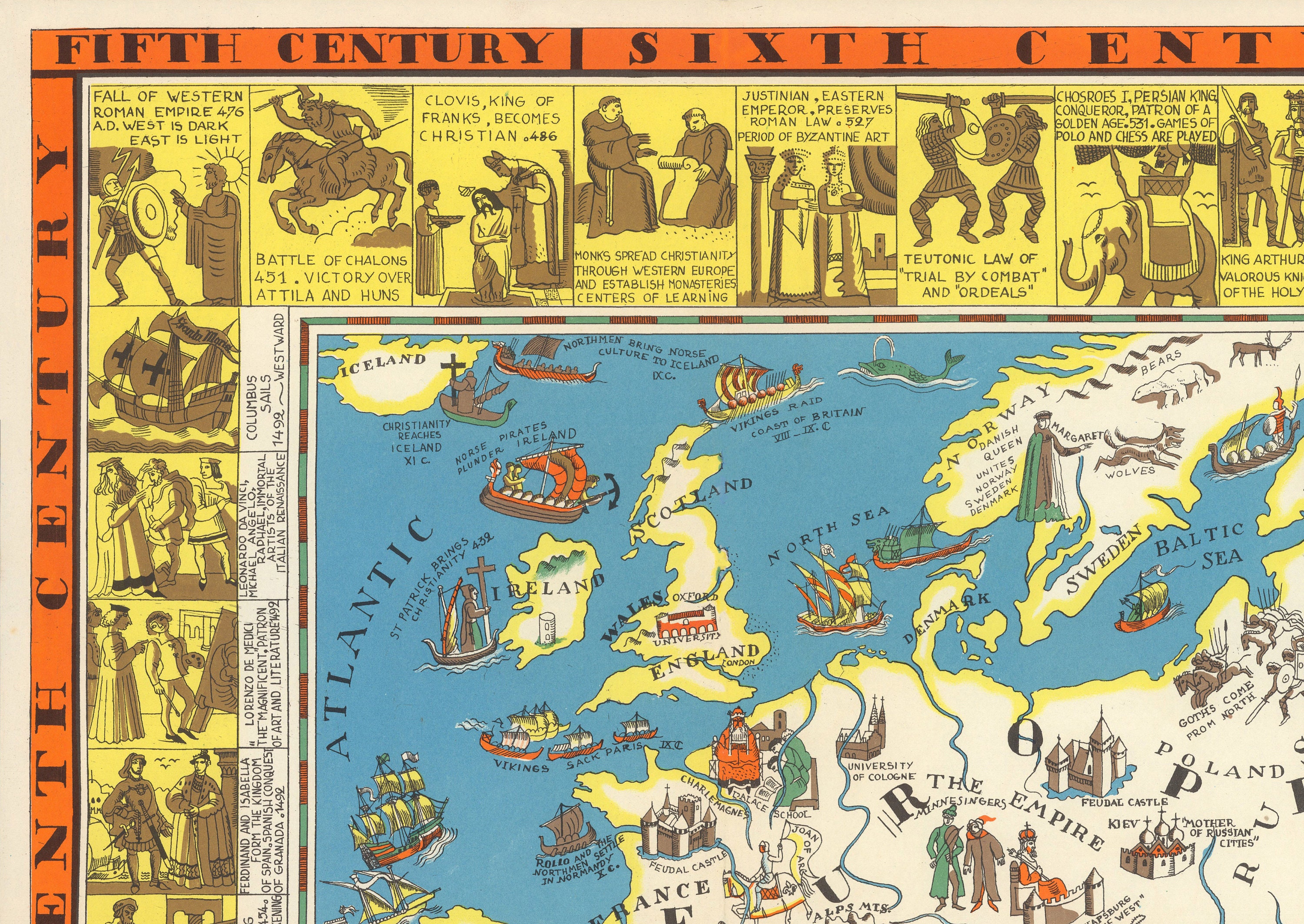 1925 Vintage Medieval Map Medieval Map of East and West Vintage Old Map ...