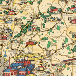 1950 Vintage London Map Poster - London Country Map - Pictorial Map ...