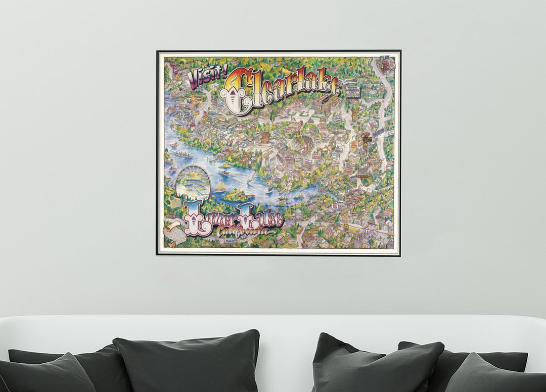 1992 Vintage California Map Poster - Pictorial Map Print of Lake County ...