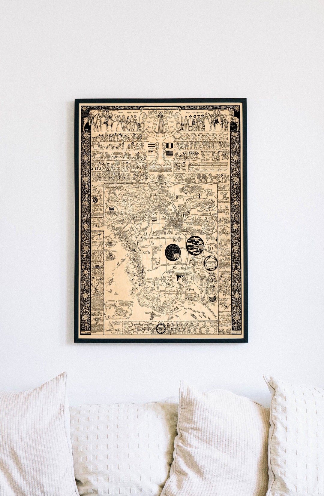1942 Los Angeles Map - Jo Mora Print - Vintage Poster - Los Angeles ...