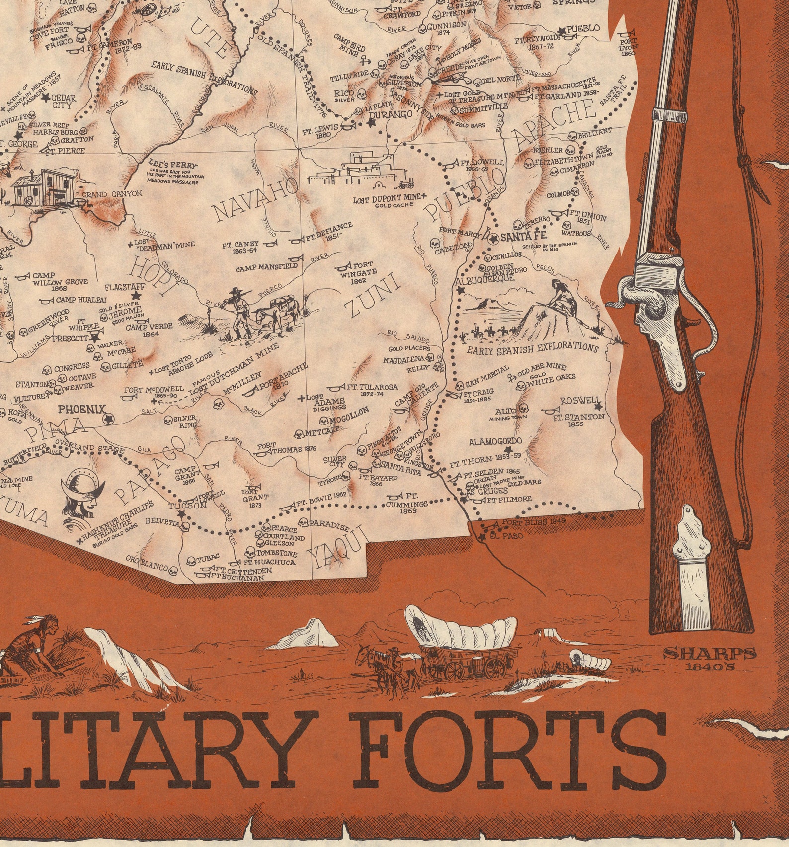 1968 U.S. Western Map Vintage the Historic Western Poster Print Ghost ...