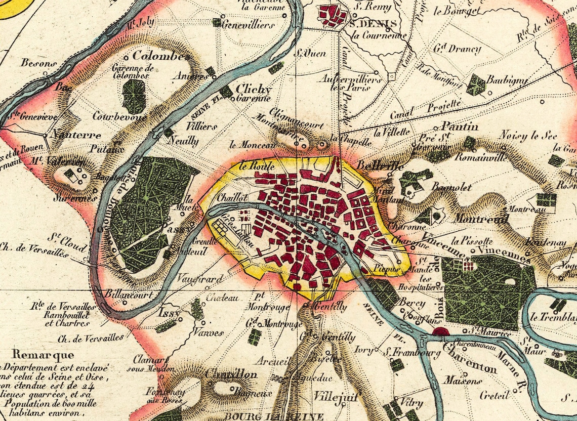 1814 Paris Map Antique Paris Wall Map Hemisphere Map | Etsy