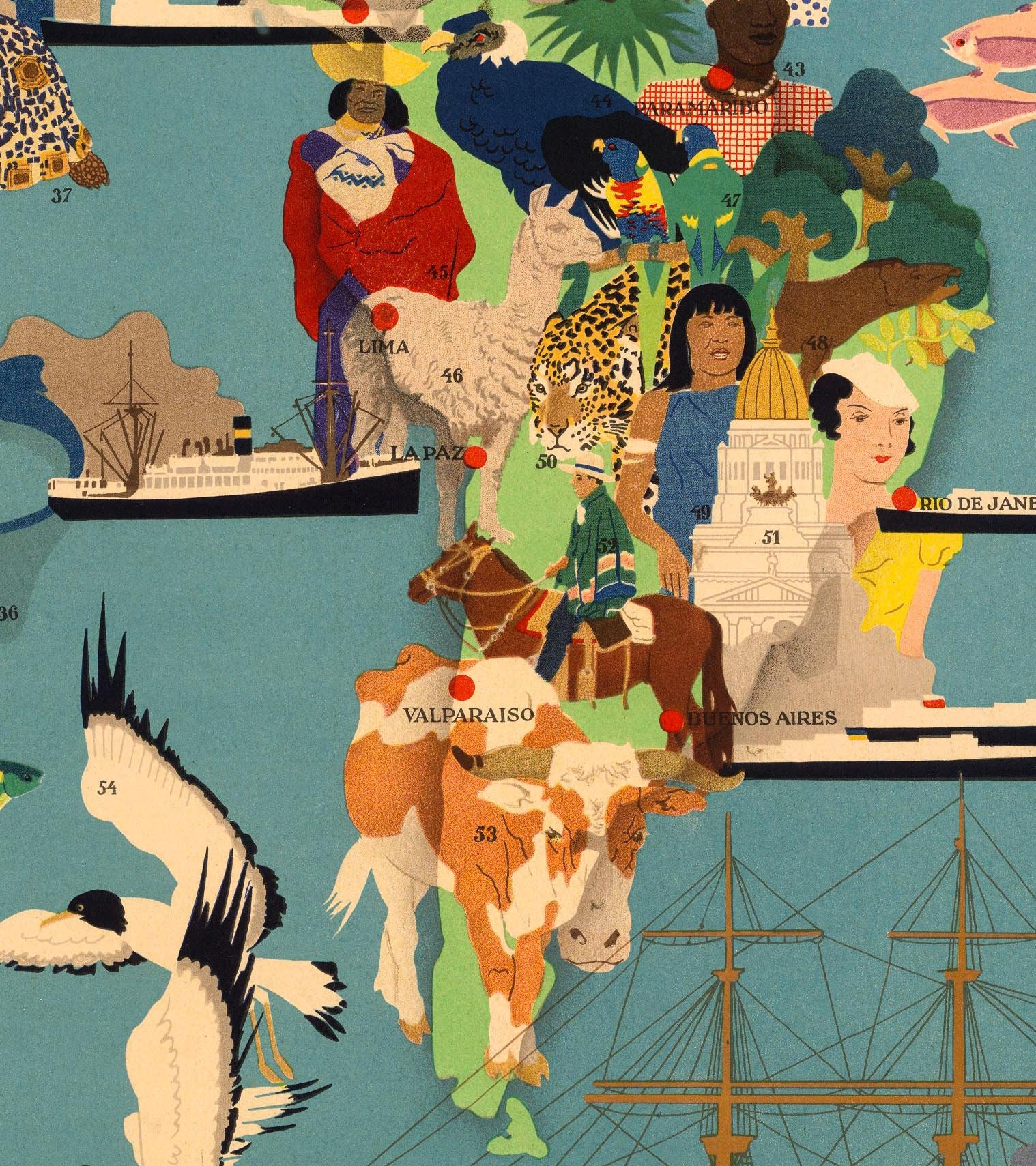 1950 World Map Print Pictorial World Map Poster World Travel Map World ...