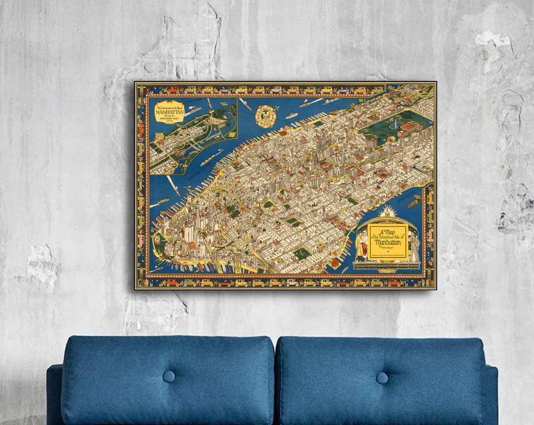 1926 Manhattan Map - Vintage Pictorial Manhattan Poster Print - New ...