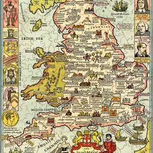 1936 Story Map of England - Puzzle Version - Vintage Wall Map Poster ...