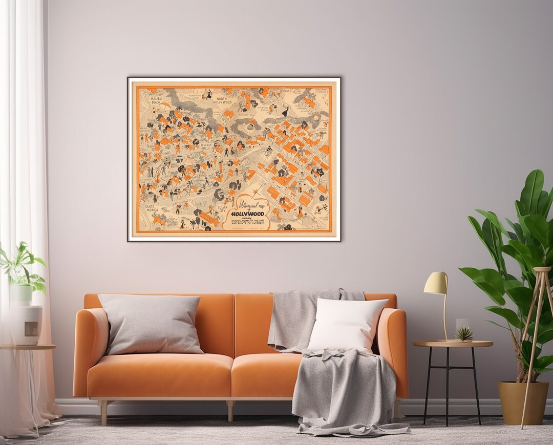 1937 Hollywood Map Print: Vintage Los Angeles Pictorial Wall Art - Etsy