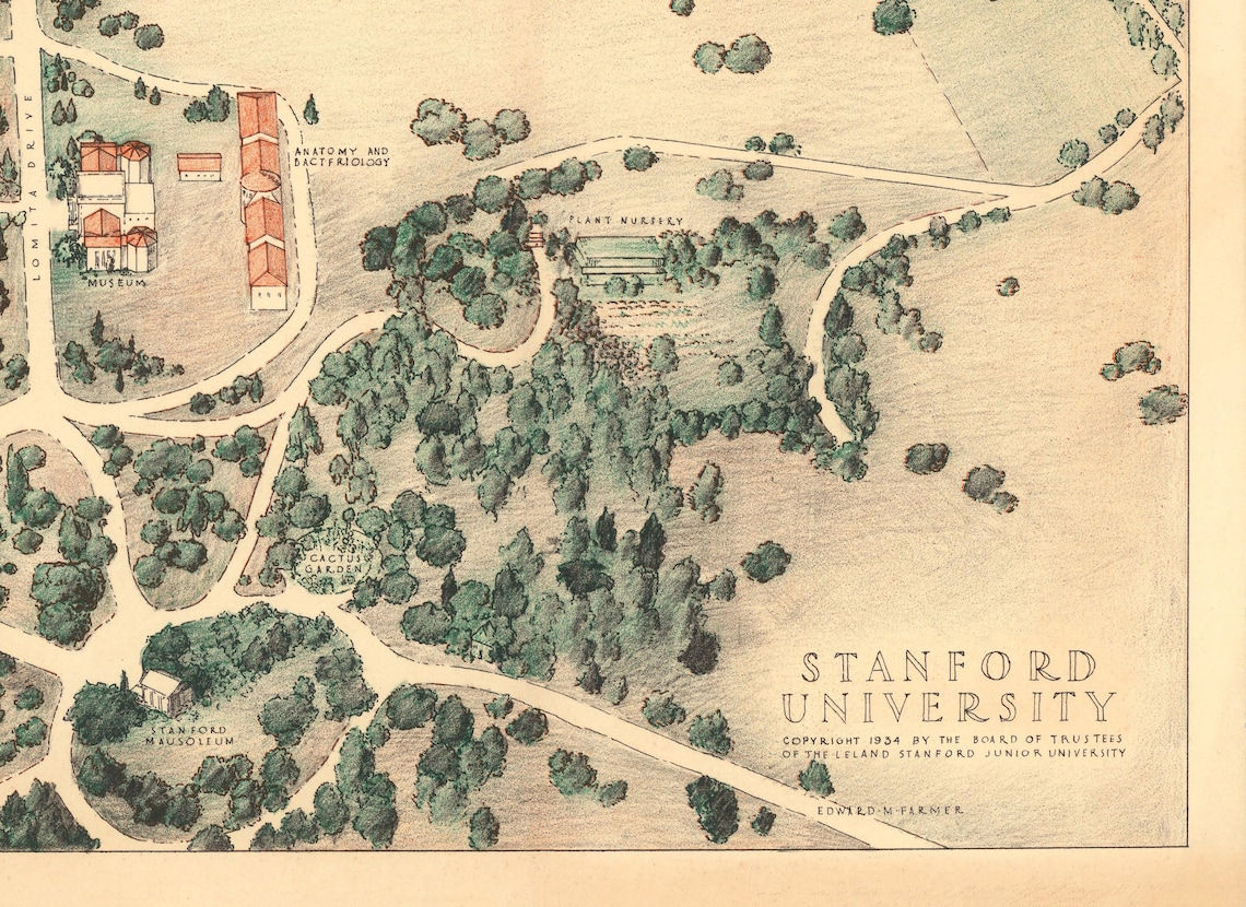 1934 Stanford University Map Print Vintage Bird's-eye - Etsy UK